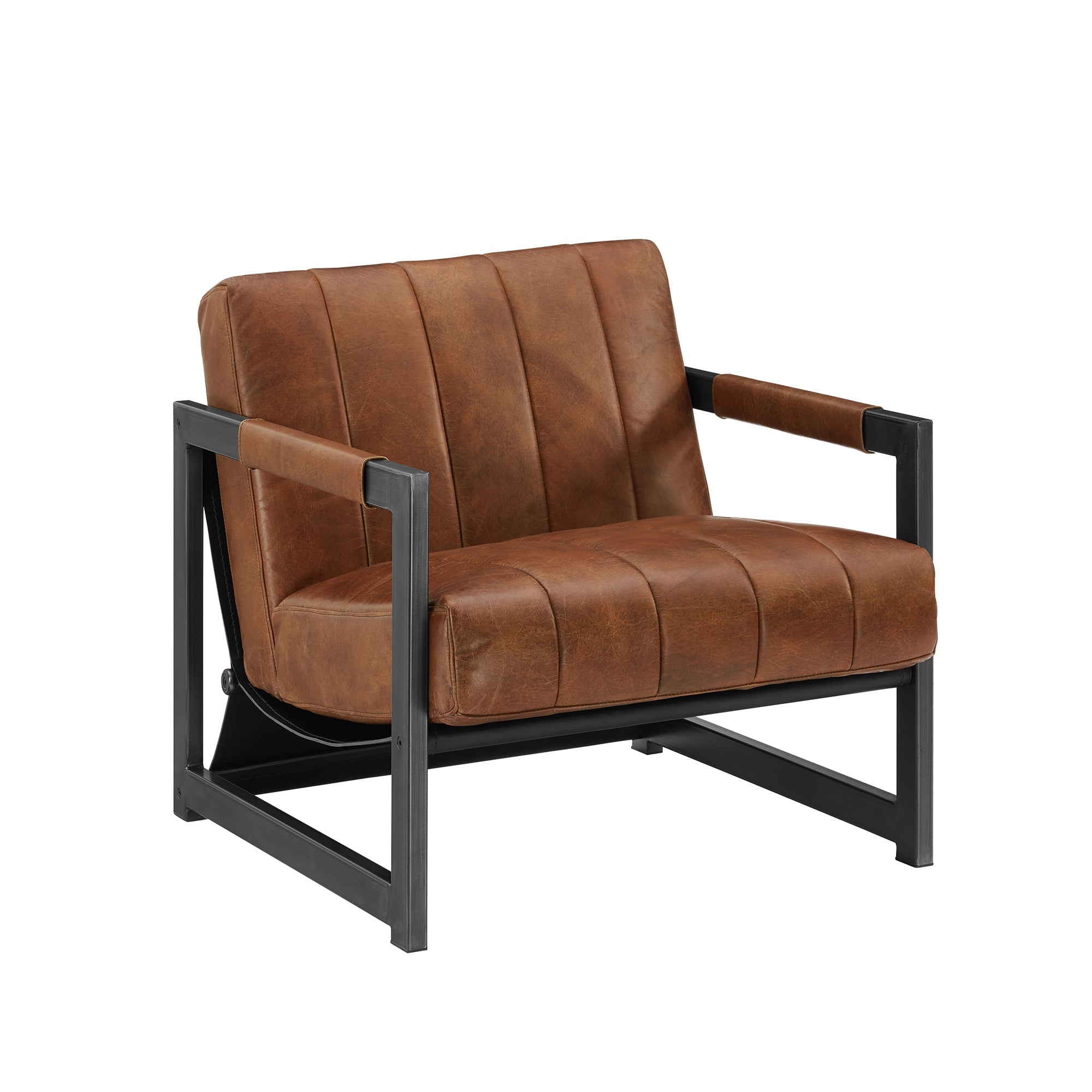 [Resale] Art Leon Genuine Leather Accent Chair, Black Metal Frame