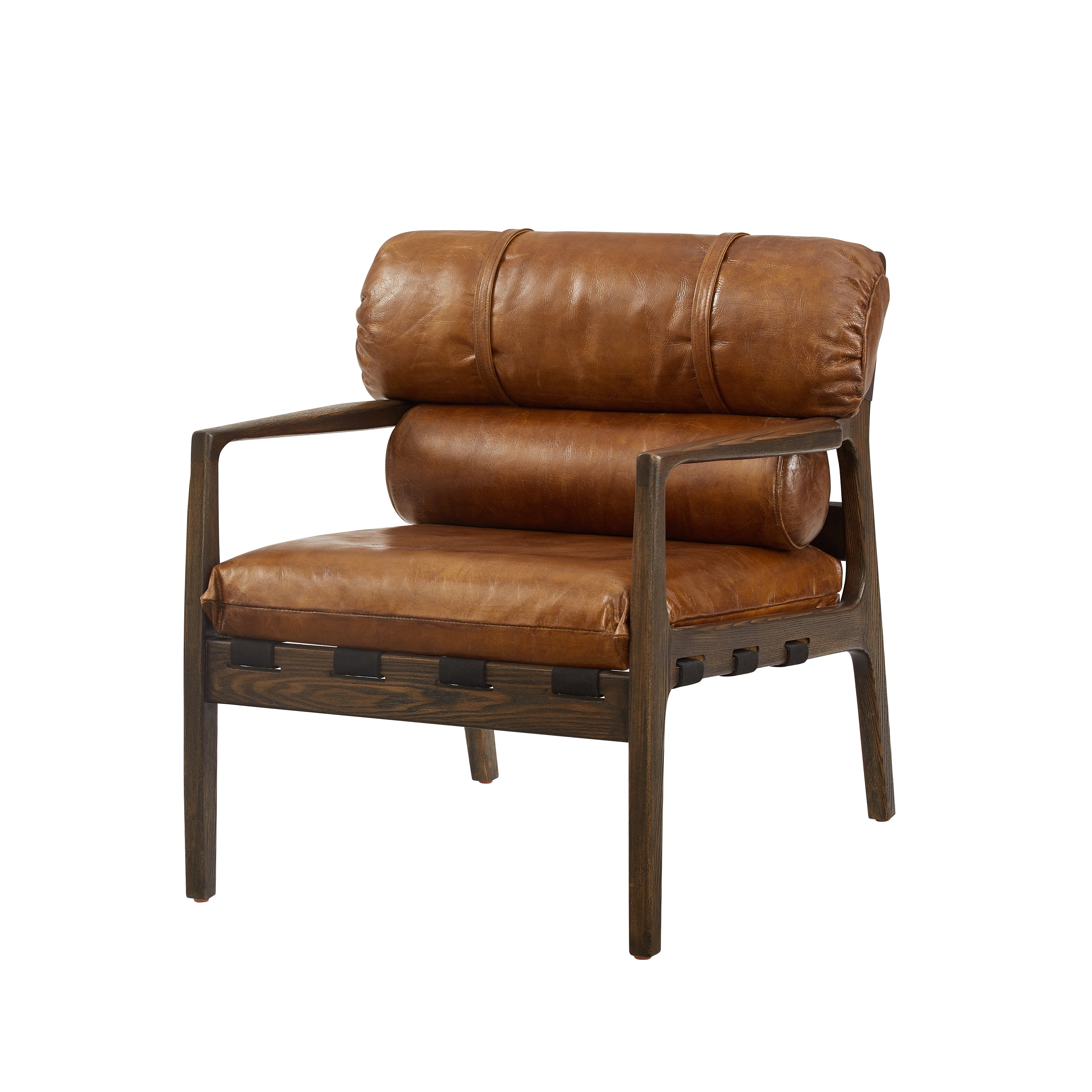 Art Leon Vintage Genuine Leather Armrest Accent Chair Solid Wood Frame